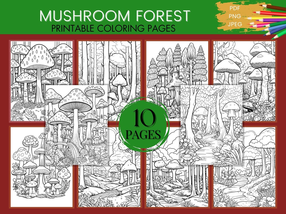 Mushroom Forest Coloring Pages, 10 Printable Fantasy Enchanted Forest ...
