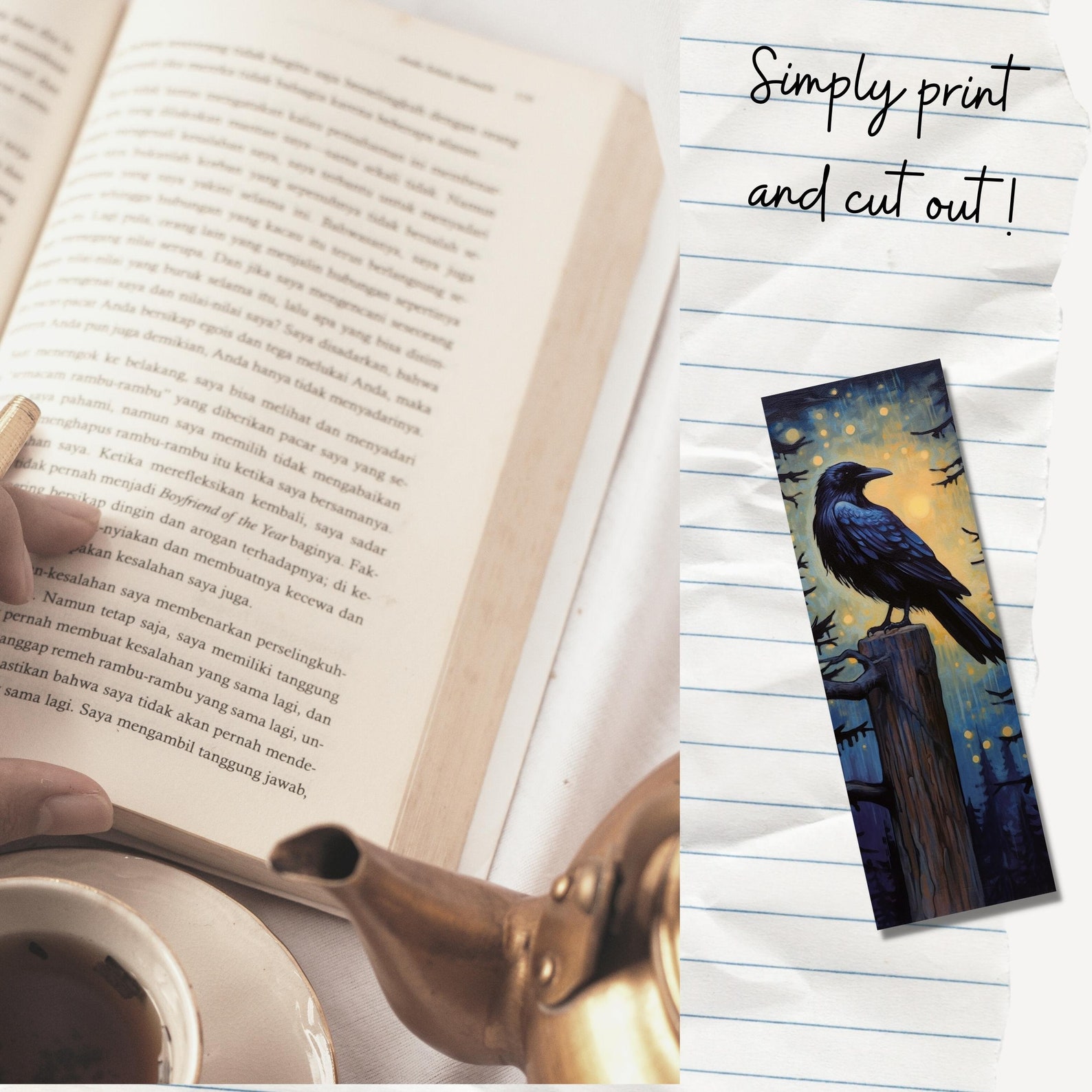 Raven Bookmark Printable Bookmarks Dark Academia Crow Mystic - Etsy