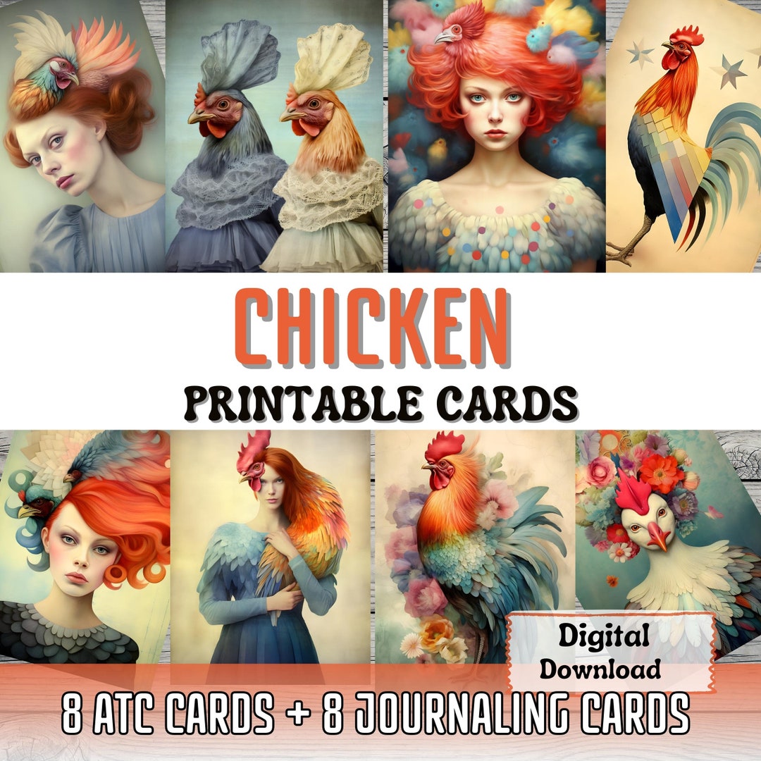 Chicken Printable Junk Journal Cards ATC Card Making Surreal Art ...