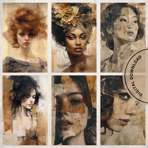 Woman Portrait Journal Half Papers Printable Page Artistic Collage Card ...