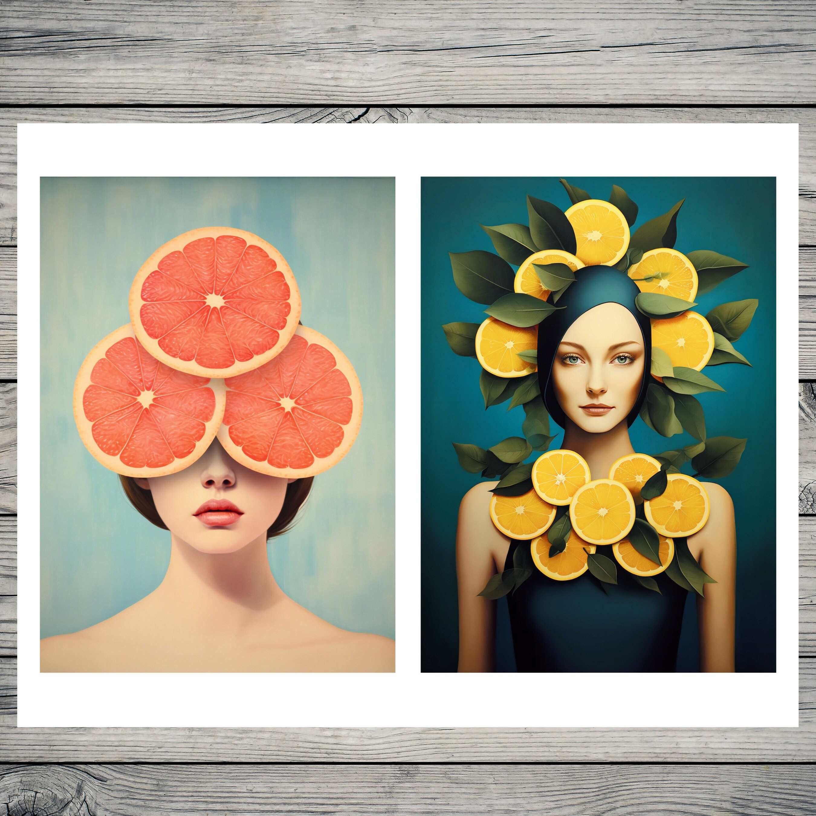 Citrus Fruit Printable Cards ATC Card Making Surreal Art Woman Portrait ...