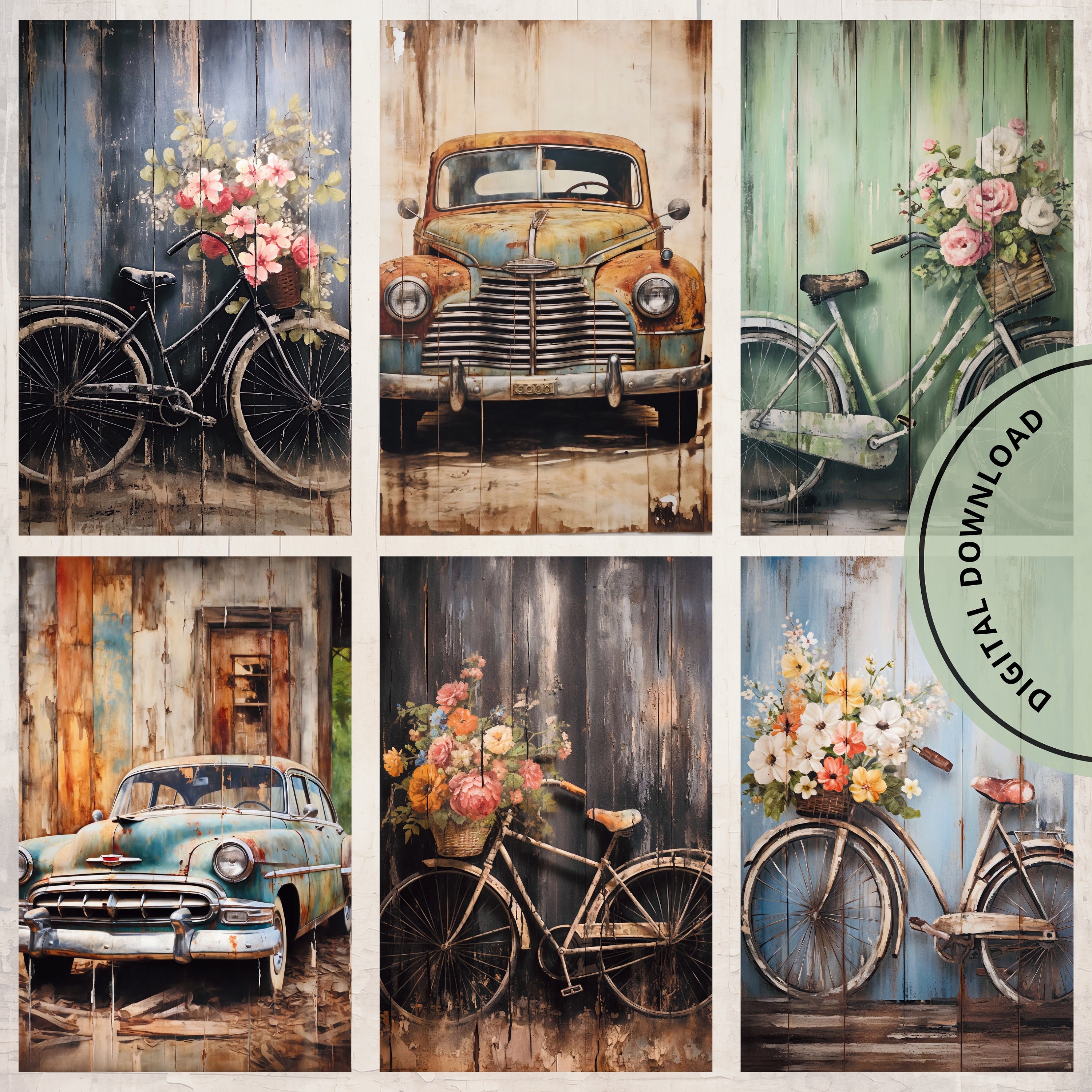 Old Bikes & Cars Half Papers Printable Pages Digital Ephemera ...