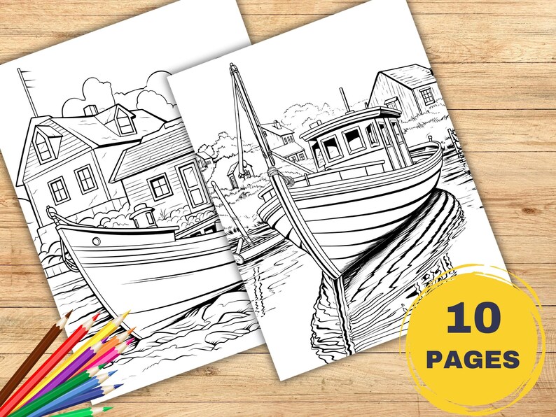 Boats Coloring Pages, 10 Printable Pages, PDF, JPEG, PNG, Nautical Sea ...