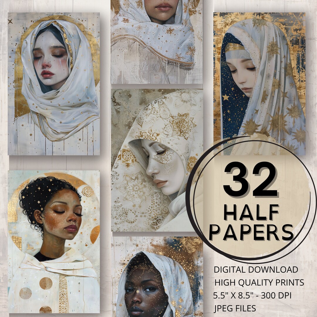 White Cloak Journal Half Papers Printable Page Gold Painting Woman ...
