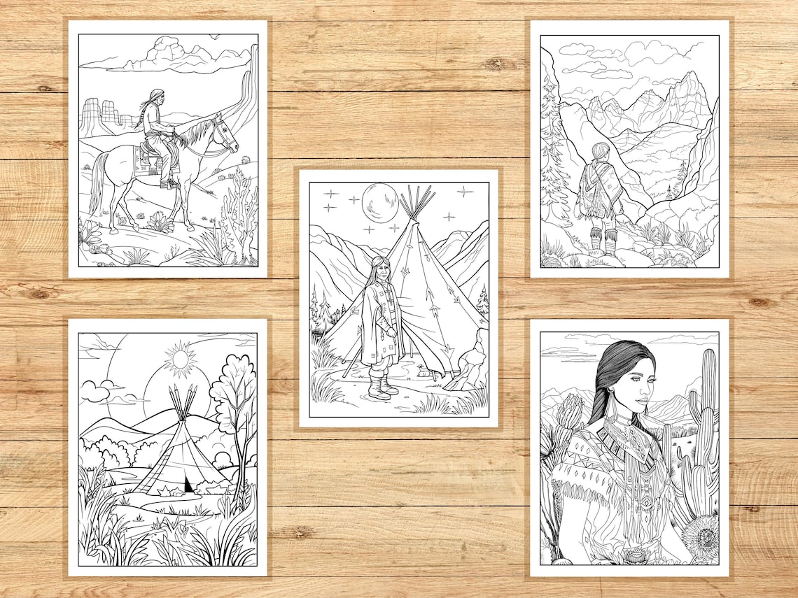 Native Americans Coloring Pages Scene, Landscape, People, Teepee, 10 ...