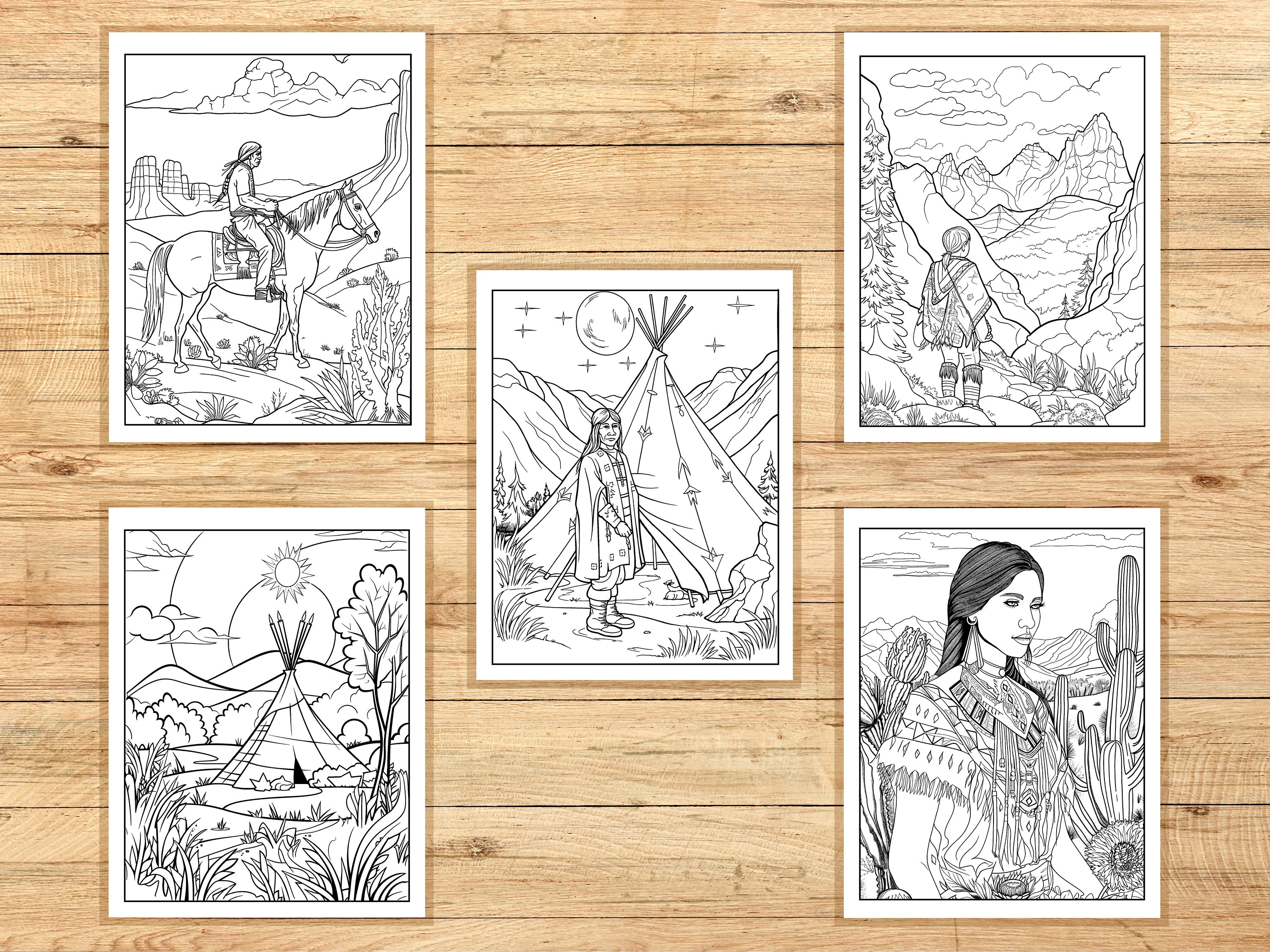 Native Americans Coloring Pages Scene, Landscape, People, Teepee, 10 ...