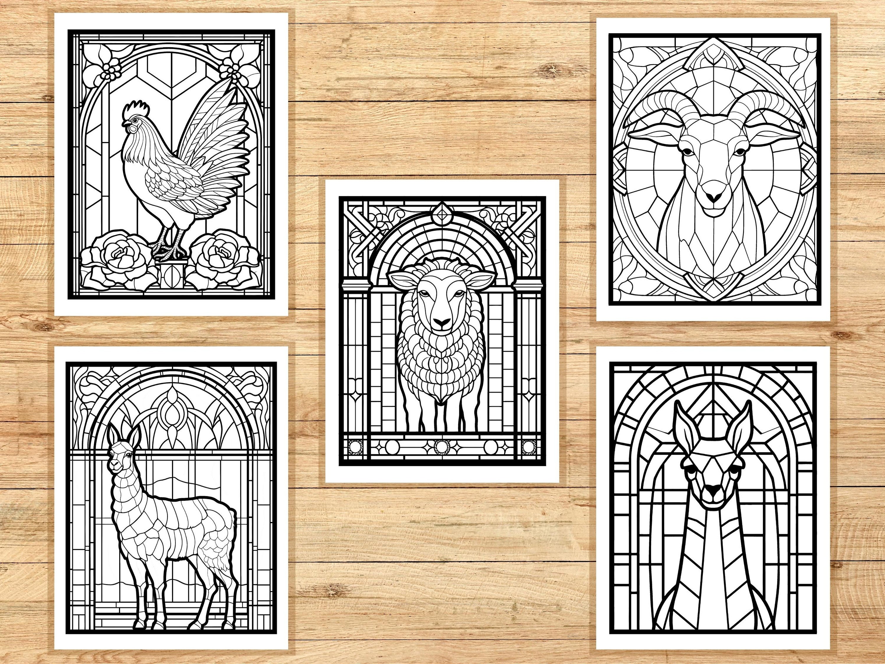 Farm Animal Stained Glass Pattern Coloring Page 20 Printable Pages JPEG ...