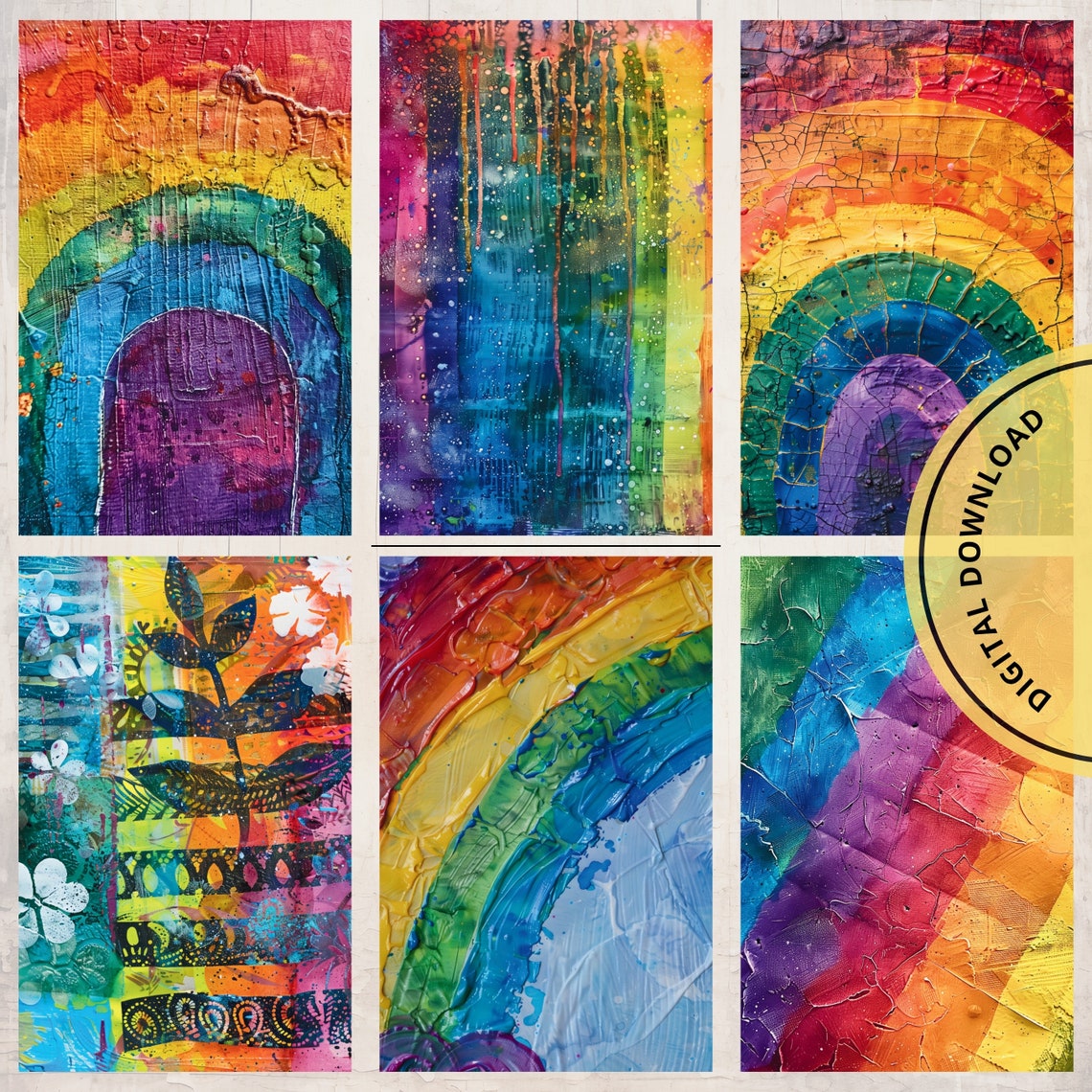 Painted Rainbow Journal Half Papers Colorful Printable Pages Rainbow ...
