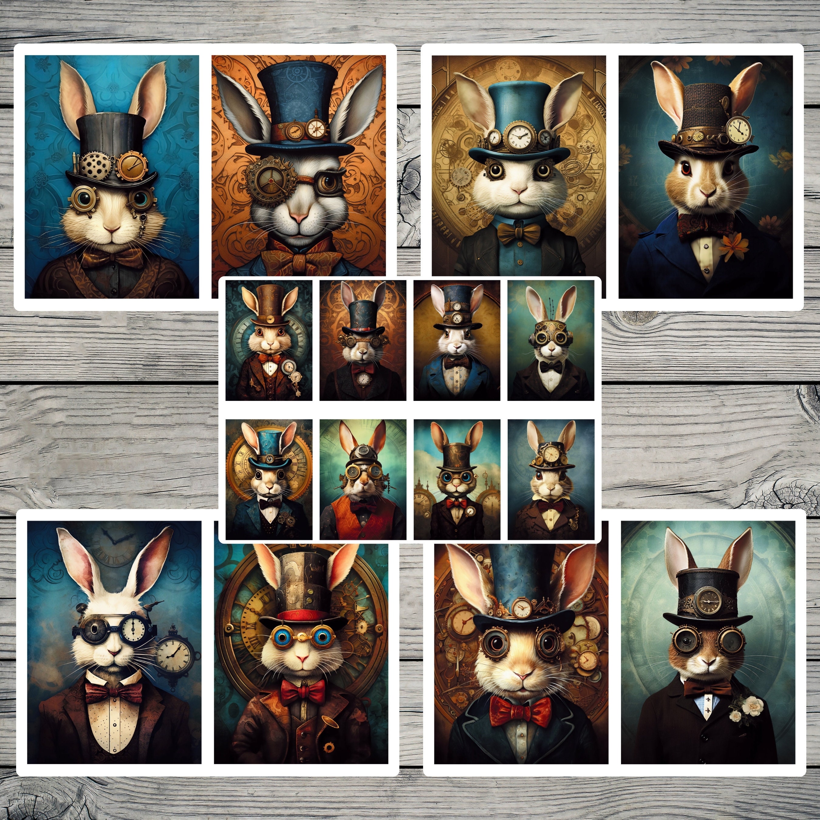 Steampunk Rabbit Printable Junk Journal Cards ATC Card Making Rabbit ...