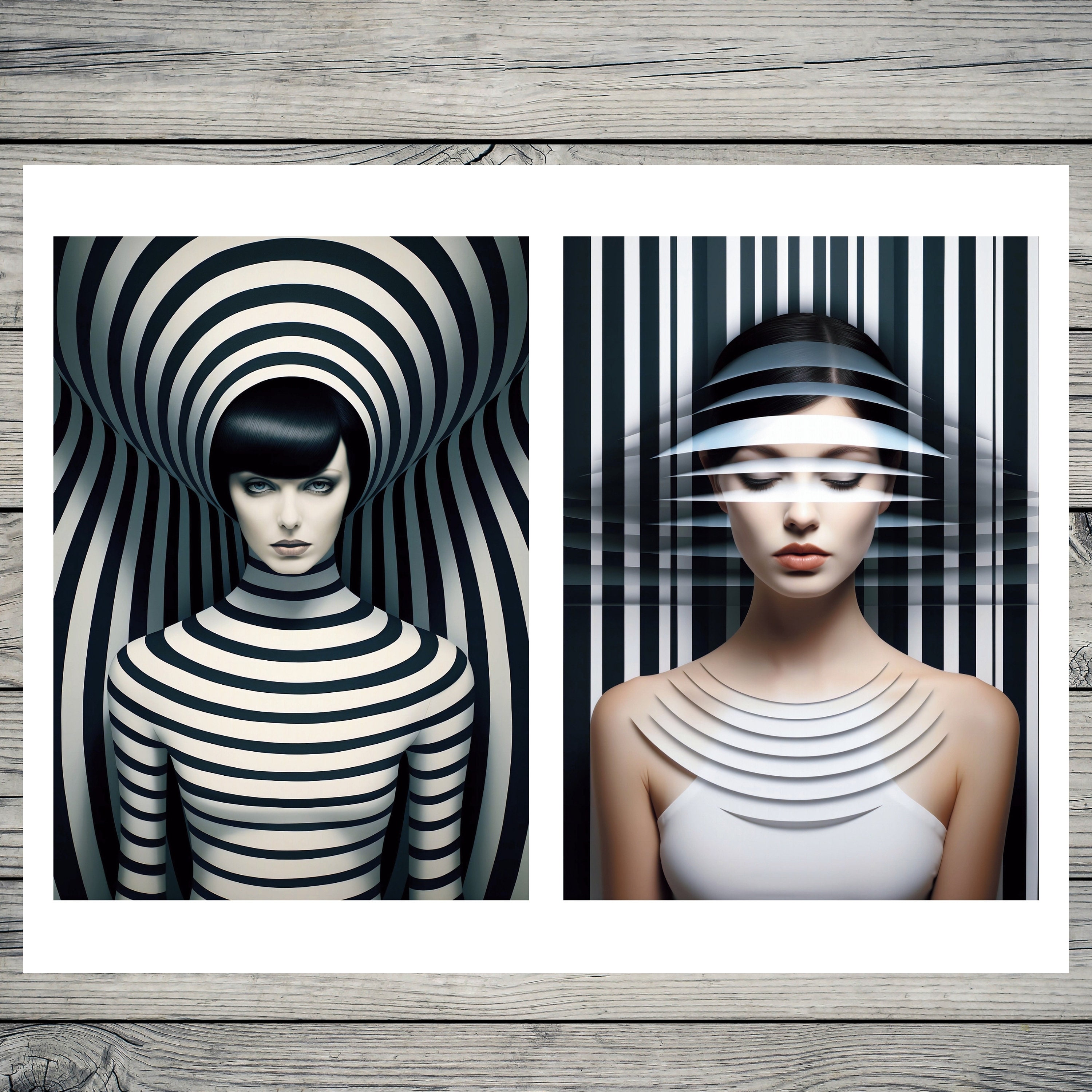 Op Art Printable Junk Journal Cards ATC Card Making Woman Portrait ...
