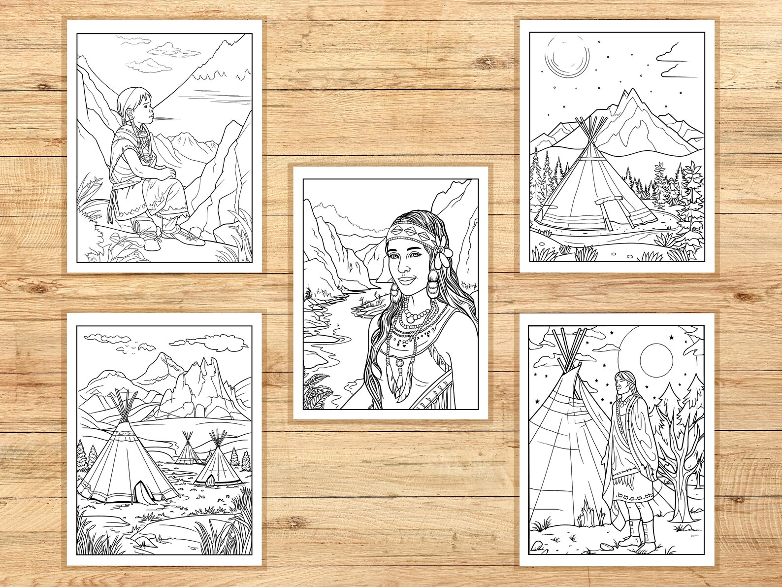 Native Americans Coloring Pages - Scene, Landscape, People, Teepee, 10 ...