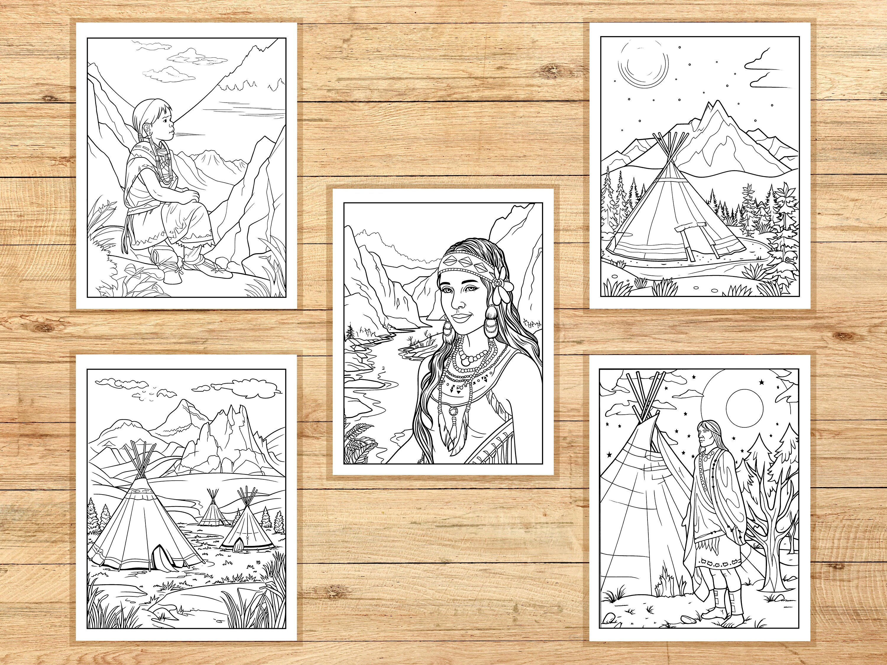Native Americans Coloring Pages - Scene, Landscape, People, Teepee, 10 ...
