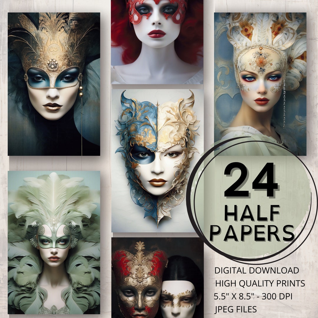 Mask Journal Half Papers Printable Pages Venetian Mask Carnival Masks ...