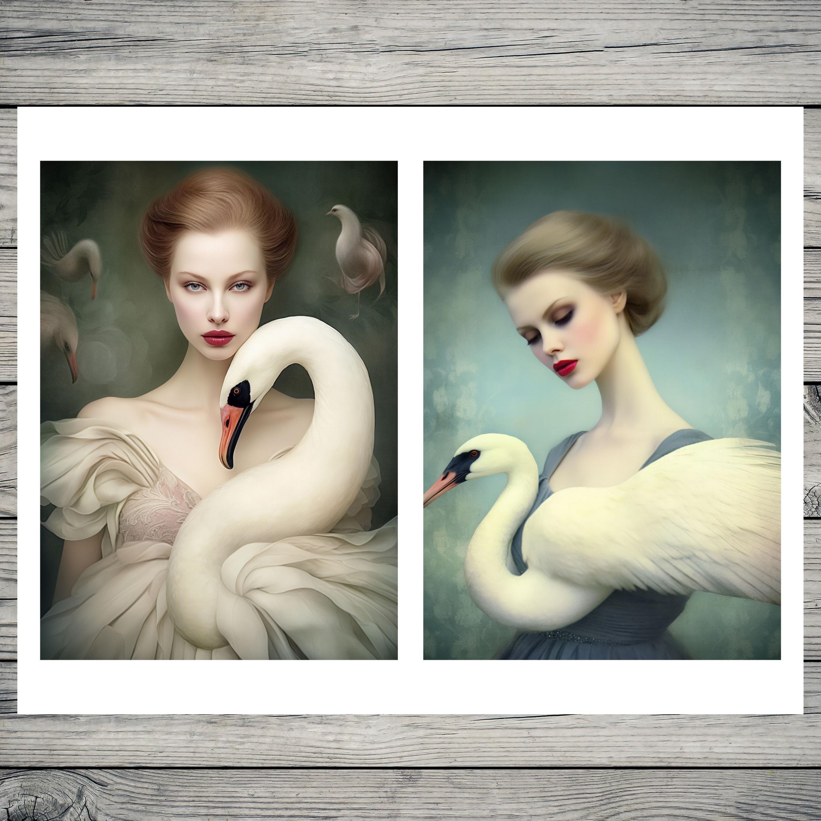 Swan Printable Junk Journal Cards ATC Card Making Surrealistic Art Swan ...