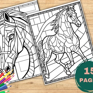 Stained Glass Horse Pattern Coloring Page, 15 Printable Pages, PDF ...