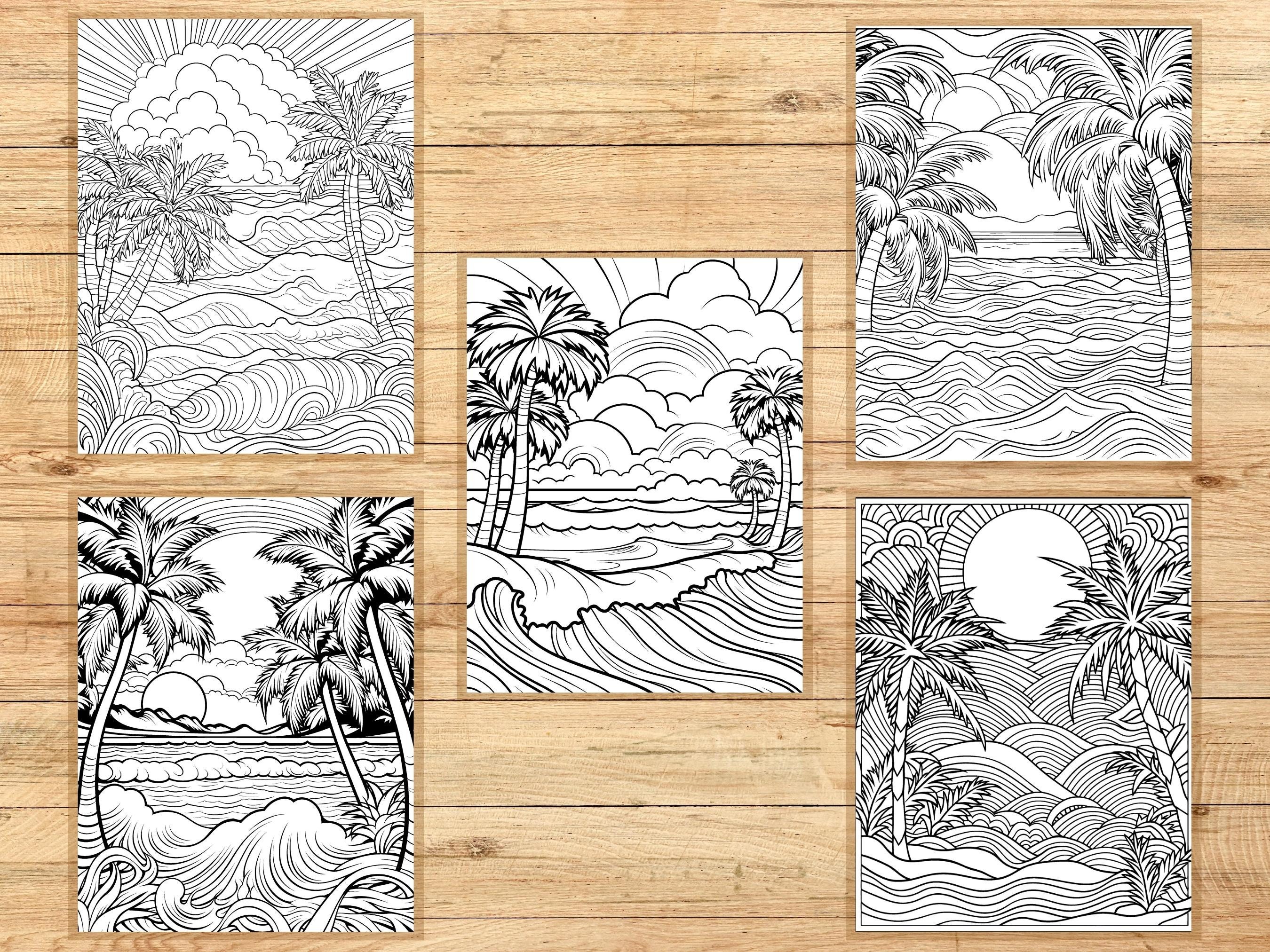Ocean Waves Coloring Pages, 10 Printable Ocean Themed Pages, Beach ...