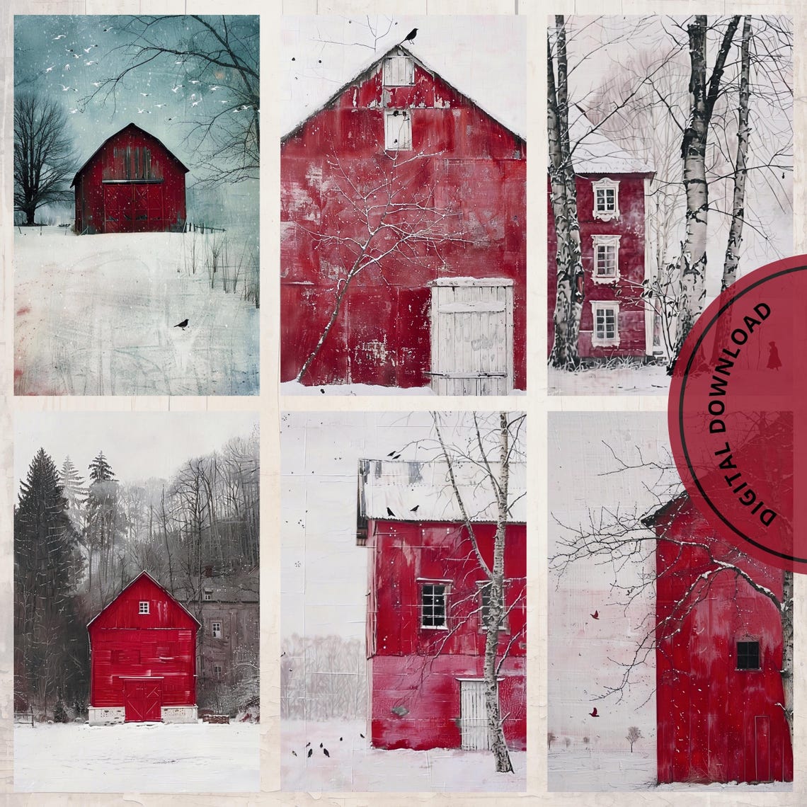 Winter Red House Red Barn Journal Half Papers Printable Page Winter ...