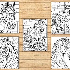 Stained Glass Horse Pattern Coloring Page, 15 Printable Pages, PDF ...
