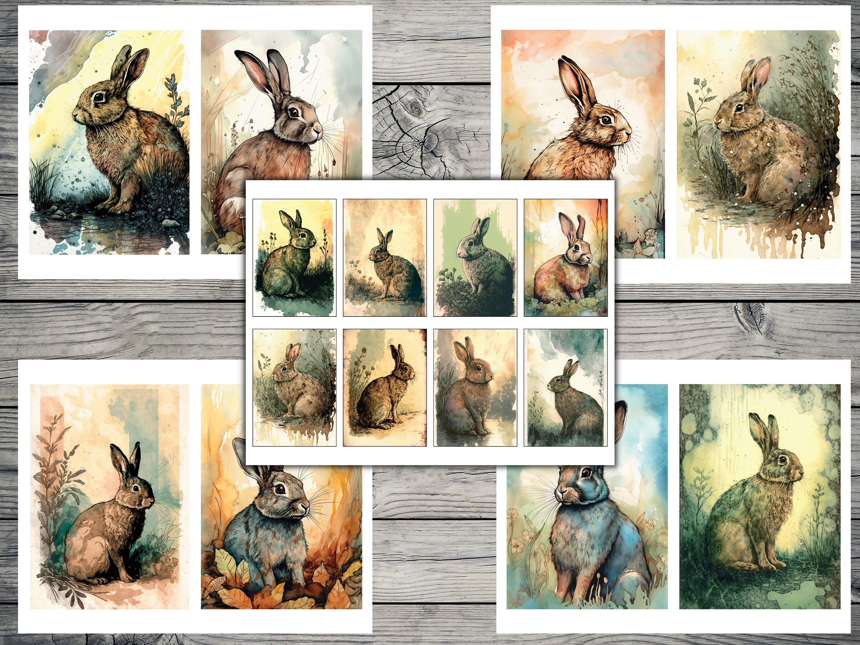 Rabbit Bunny Printables, Digital Image, Collage Sheet, ATC Cards, Junk ...