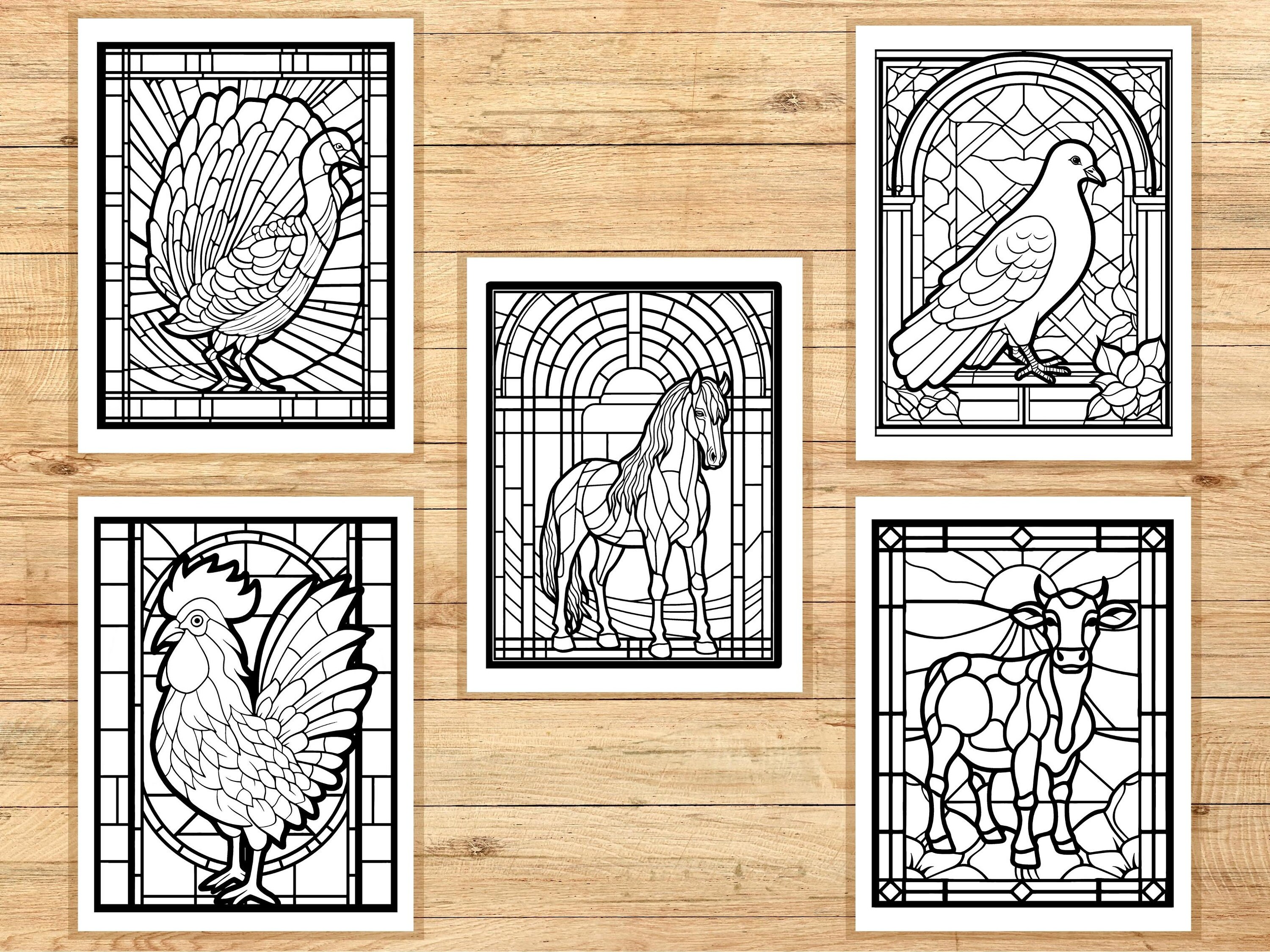 Farm Animal Stained Glass Pattern Coloring Page 20 Printable Pages JPEG ...