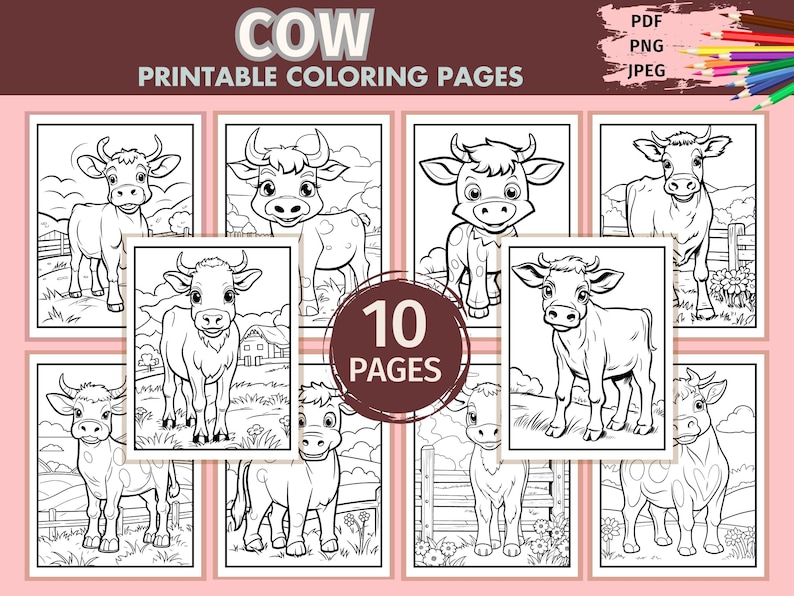 Cow Coloring Pages, 10 Printable Coloring Sheets for Kids and Adults ...