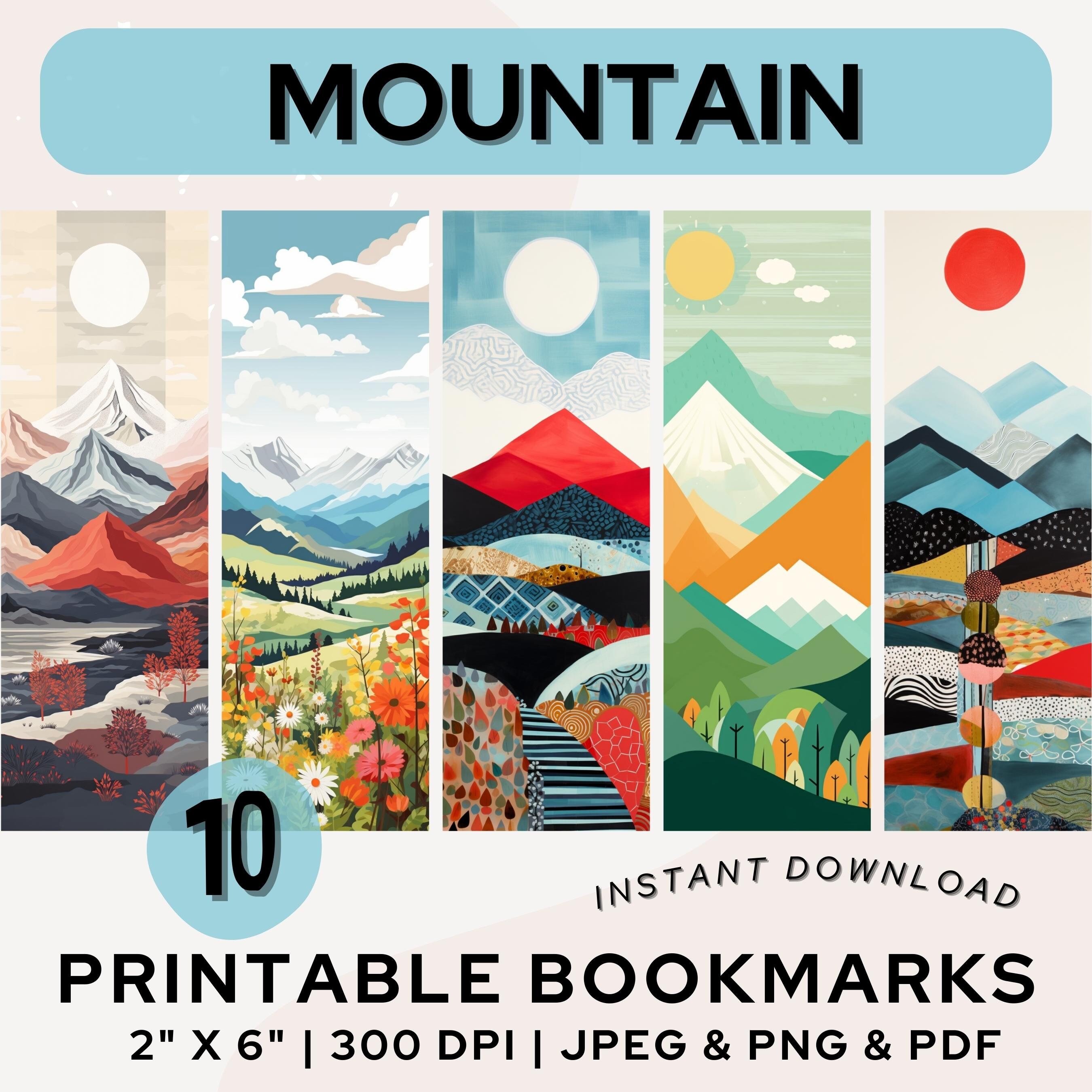 Mountain Bookmark Printable Bookmark Outdoor Themed Bookmark PNG PDF ...