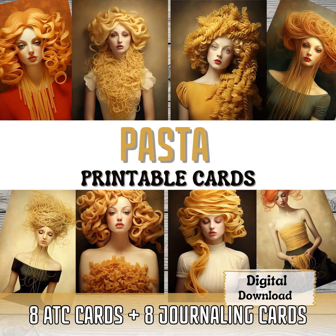 Pasta Printable Junk Journal Cards ATC Card Making Surreal Art Woman ...