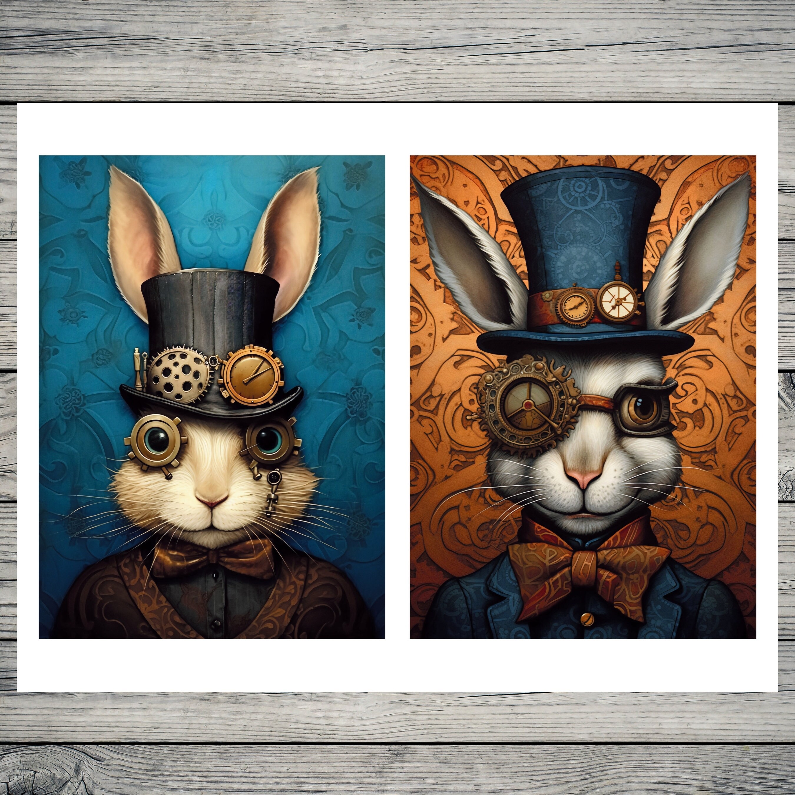 Steampunk Rabbit Printable Junk Journal Cards ATC Card Making Rabbit ...