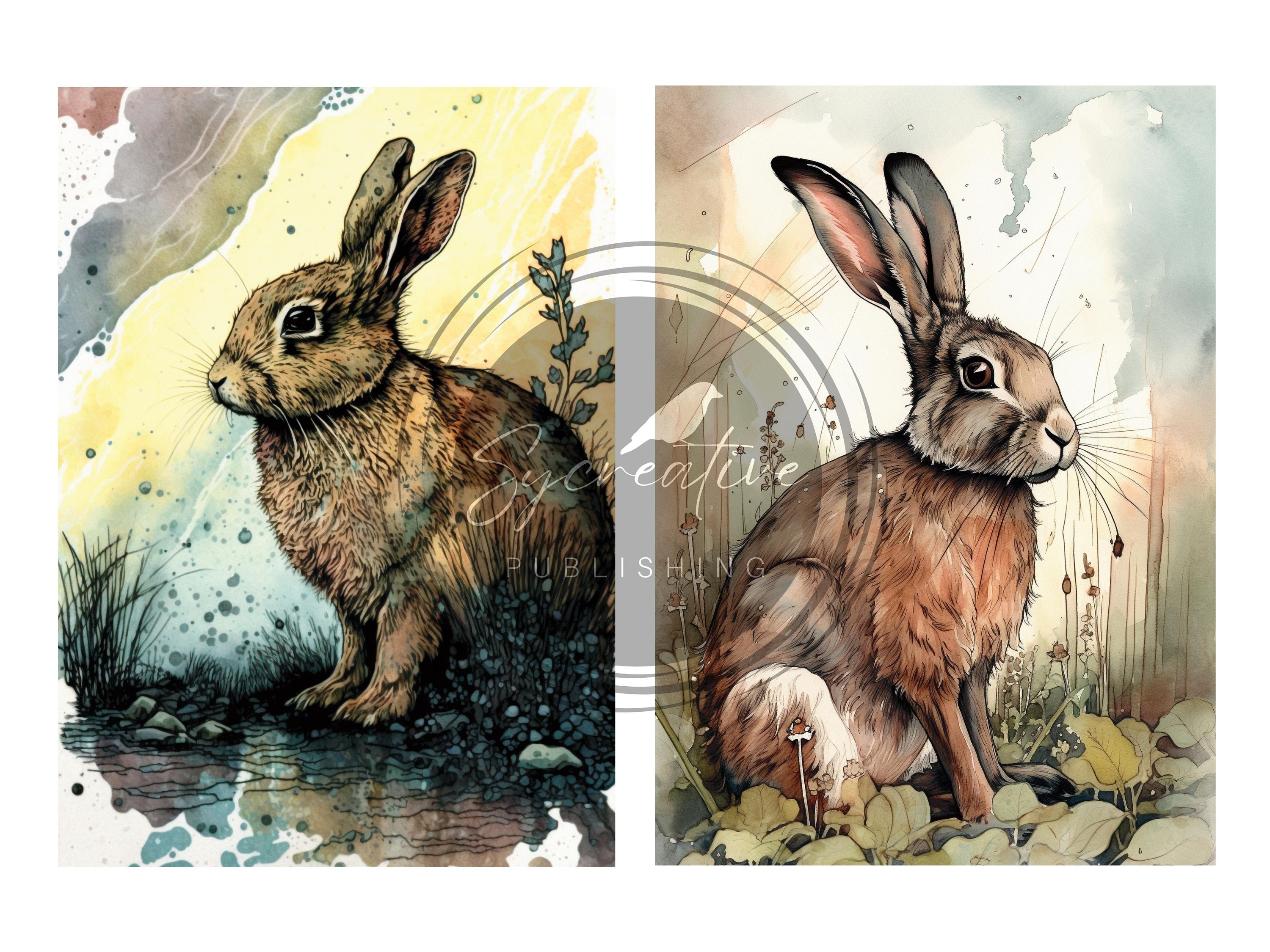 Rabbit Bunny Printables, Digital Image, Collage Sheet, ATC Cards, Junk ...