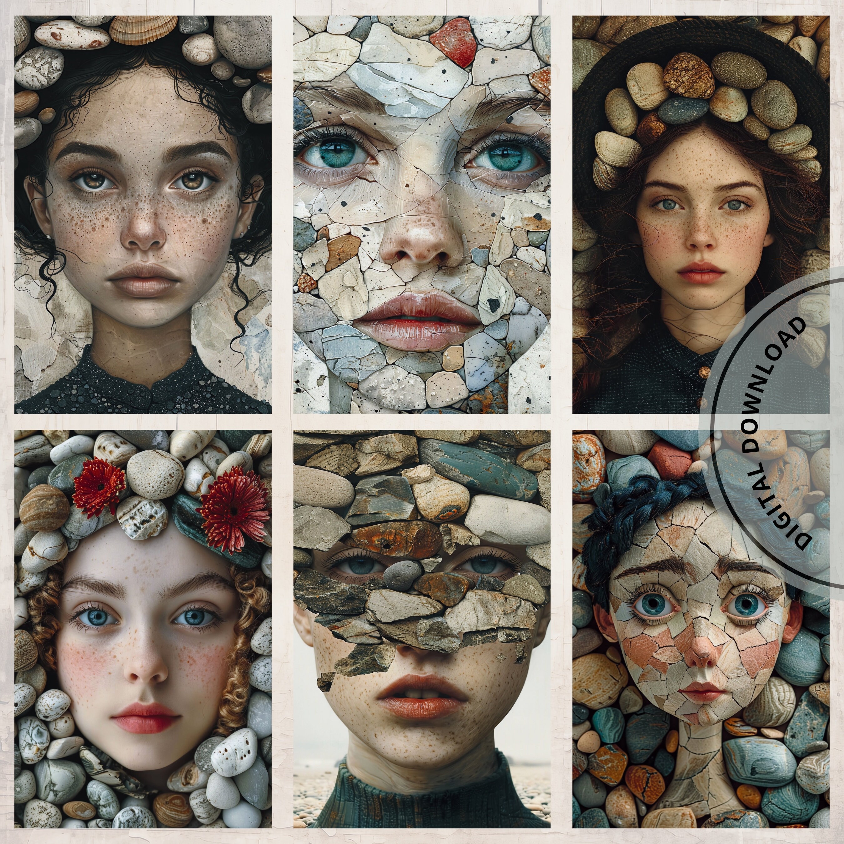 Pebbles Journal Half Papers Printable Page Surreal Art Woman Portrait ...