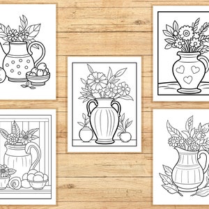 Still Life Coloring Pages - Bowl of Fruit & Flowers, 20 Printable Pages ...