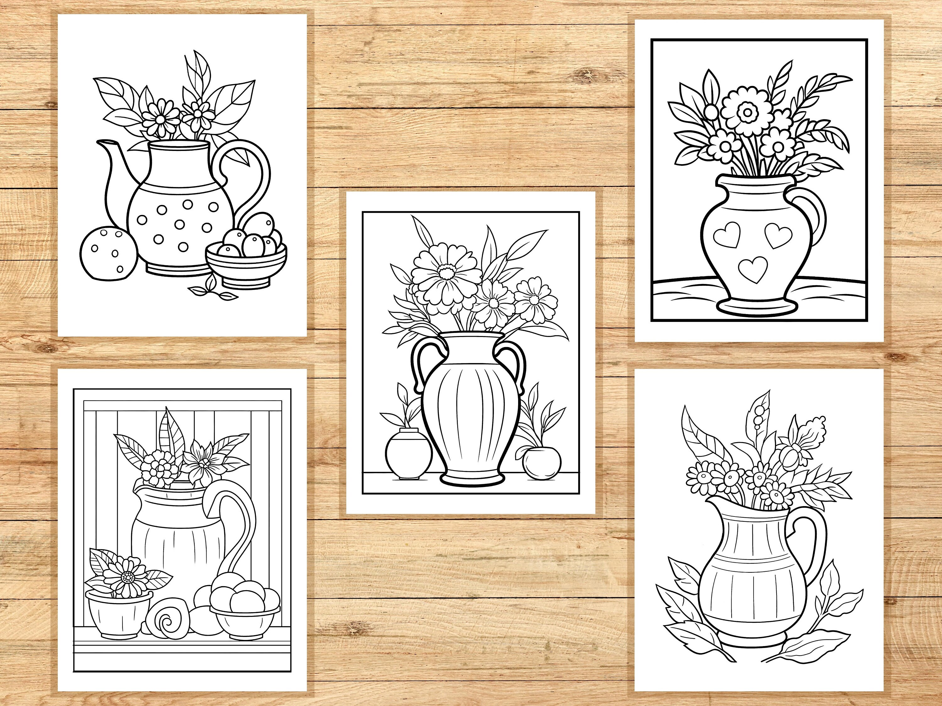 Still Life Coloring Pages Bowl of Fruit & Flowers, 20 Printable Pages ...