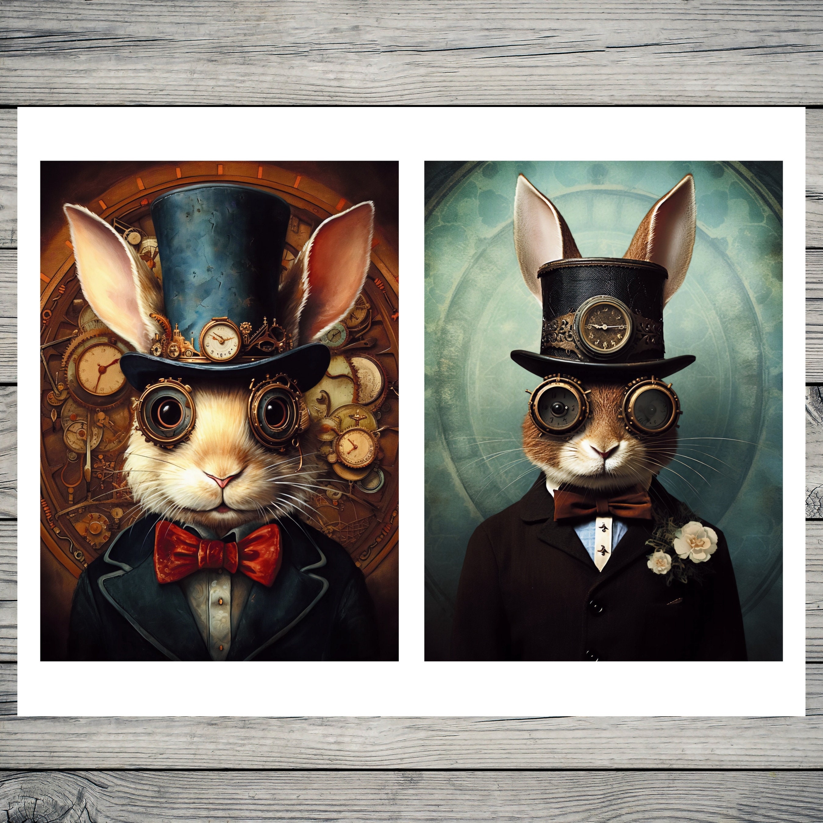 Steampunk Rabbit Printable Junk Journal Cards ATC Card Making Rabbit ...
