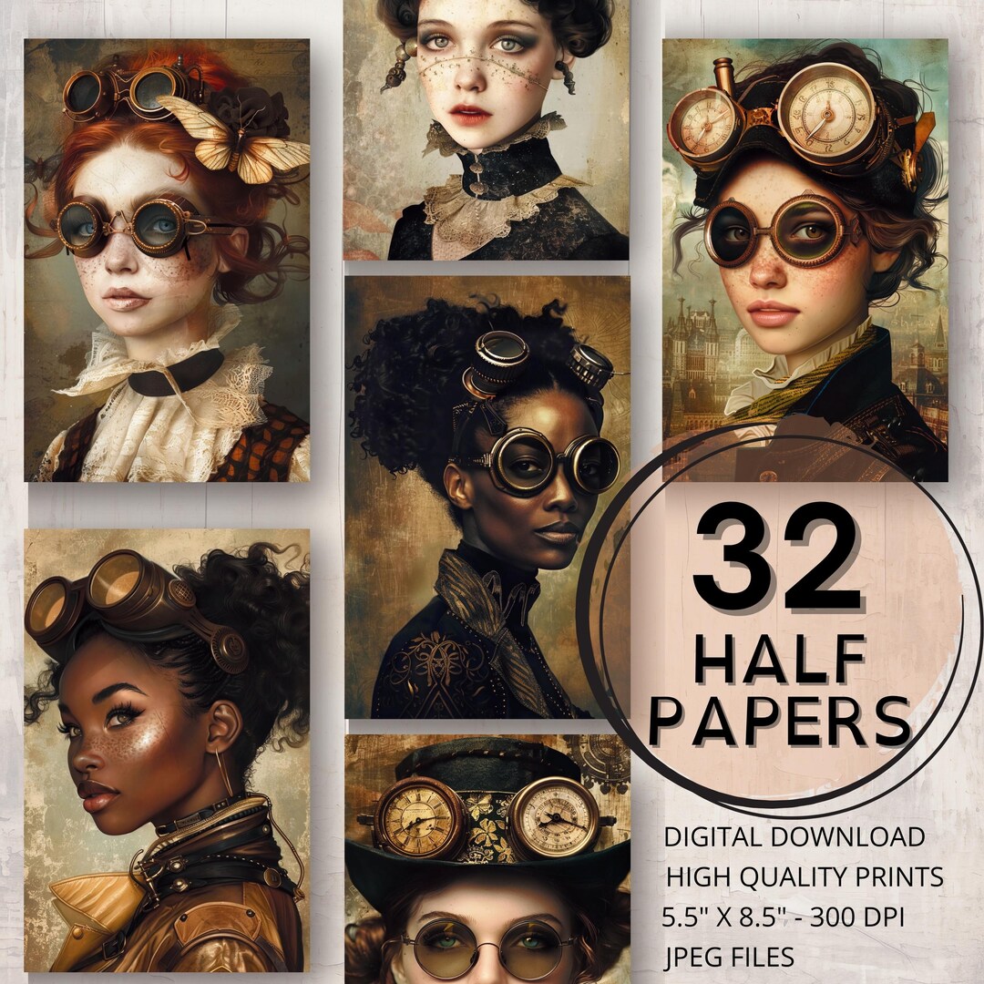 Futuristic Steampunk Woman Journal Half Papers Printable Pages ...