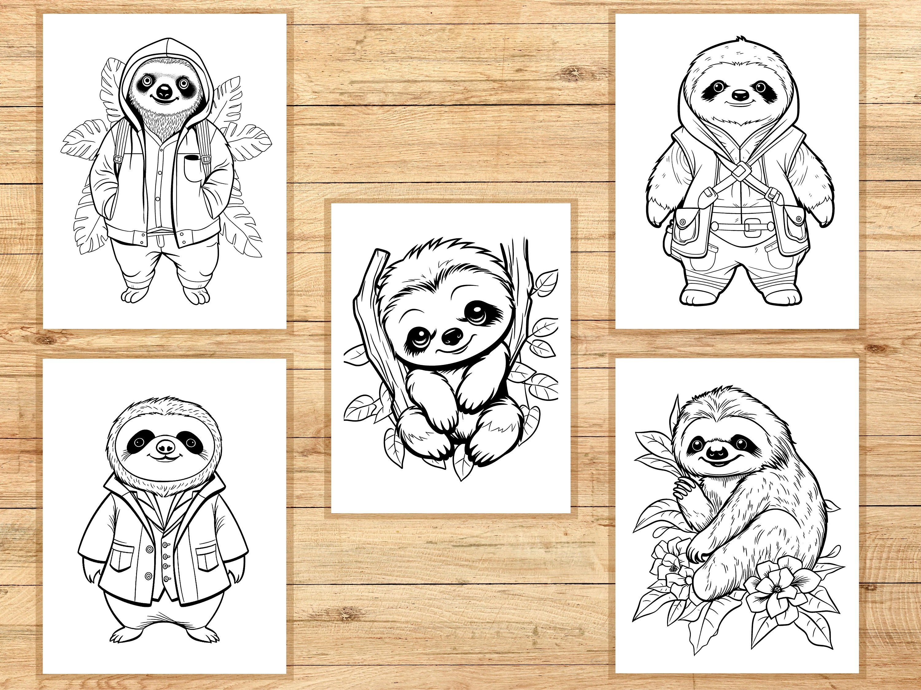 Cute Sloth Coloring Pages, 15 Printable Pages for Kids & Adults, Sloth ...