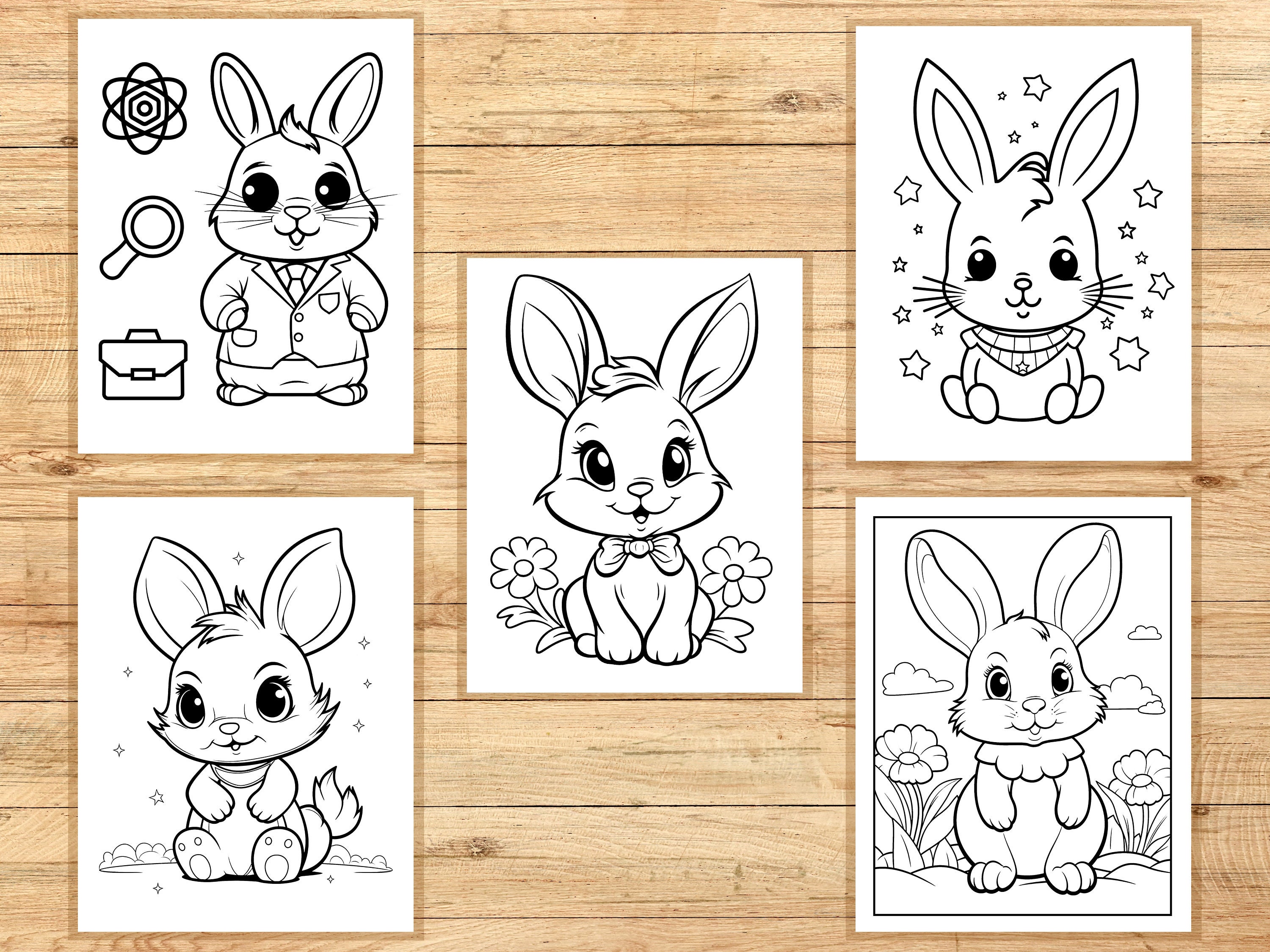 Sweet Bunny Coloring Pages, 10 Printable Sheets for Kids, Boys, Girls ...