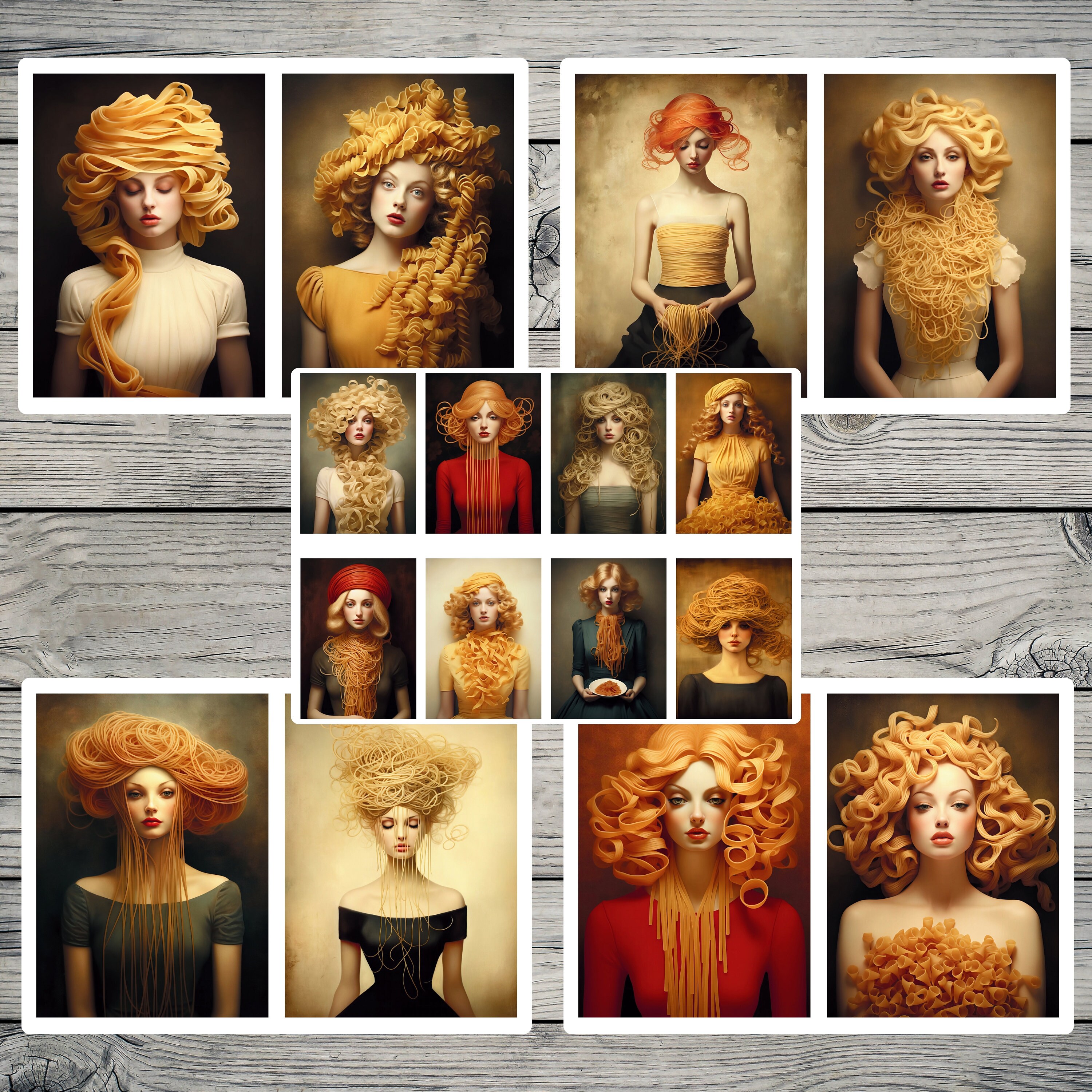 Pasta Printable Junk Journal Cards ATC Card Making Surreal Art Woman ...