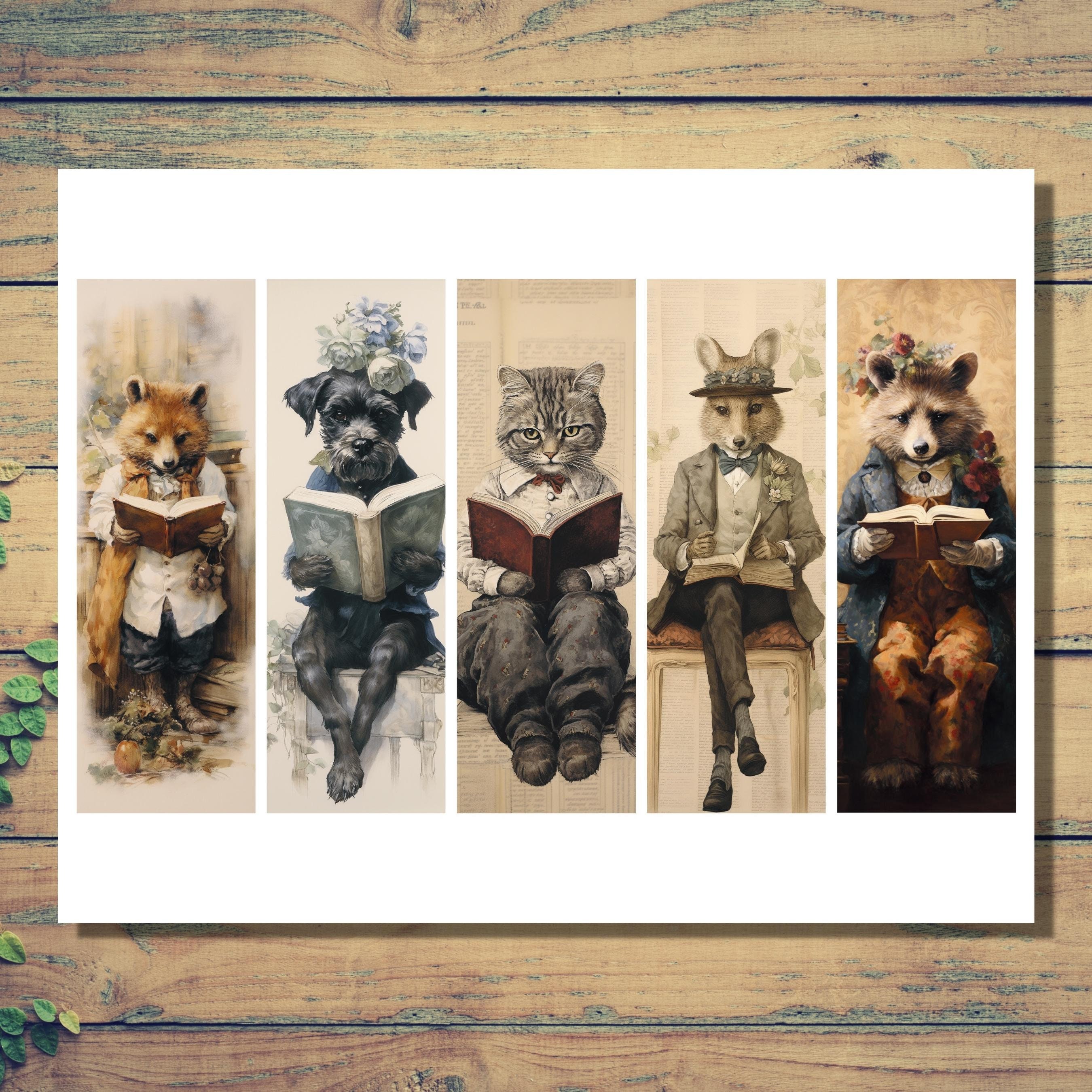 Reading Animals Bookmarks Printable Bookmark Vintage Animal - Etsy
