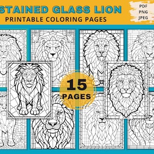 Stained Glass Lion Pattern Coloring Page, 15 Printable Pages, PDF, JPEG ...