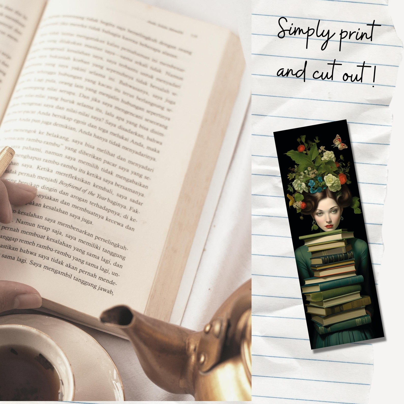 Bookworm Bookmark Printable Bookmarks Book Bookmark PNG PDF JPG Fantasy ...