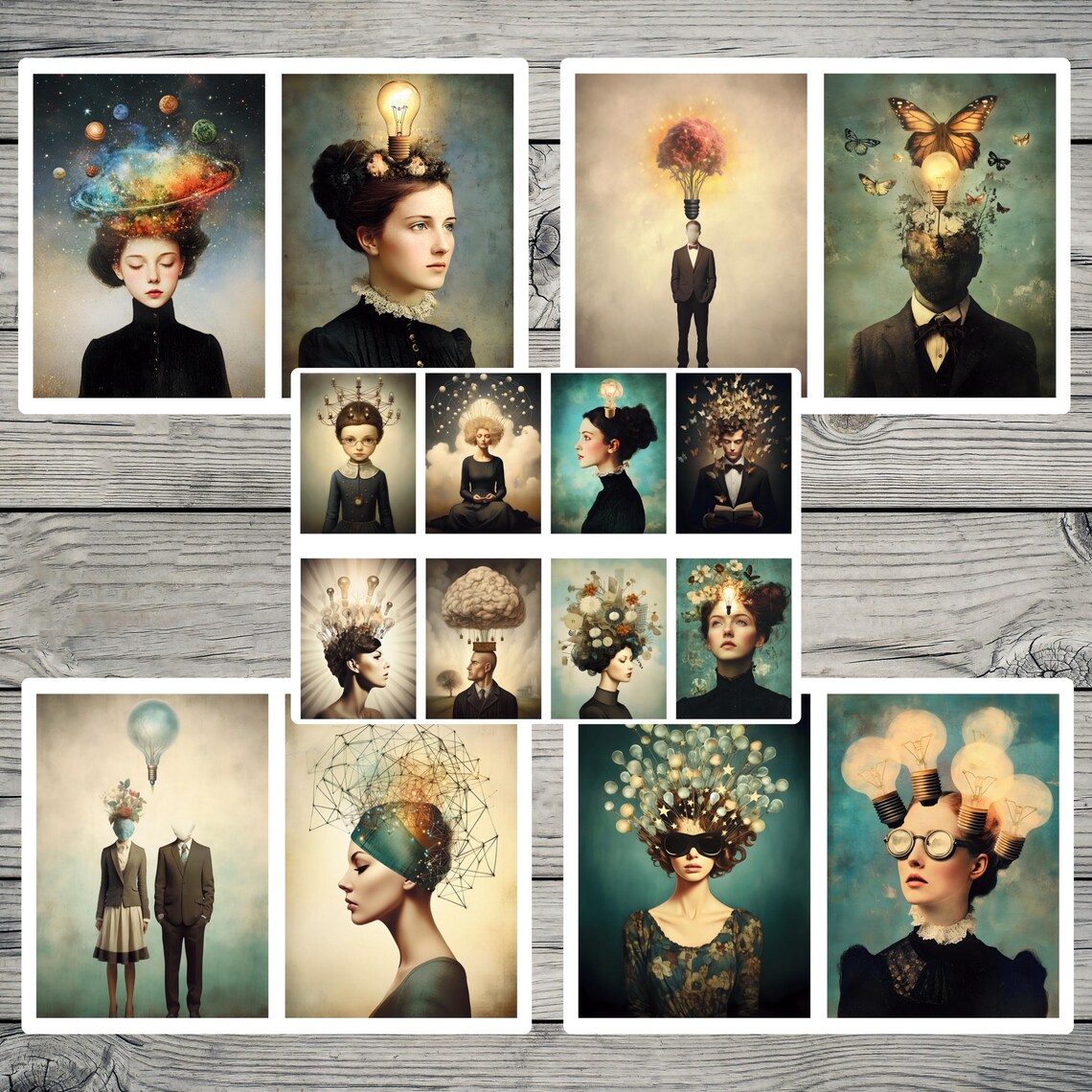 Visual Brainstorm Printable Junk Journal Cards ATC Card Making Surreal ...