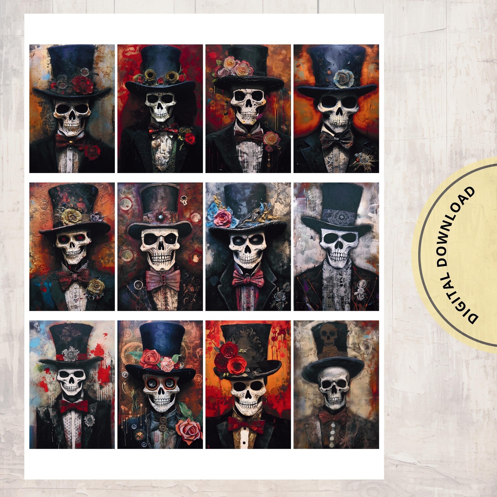 Skeleton With Hat Journal Half Papers Printable Pages Dressed Skeleton ...
