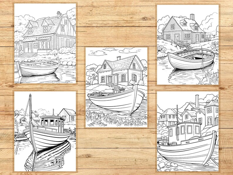 Boats Coloring Pages, 10 Printable Pages, PDF, JPEG, PNG, Nautical Sea ...
