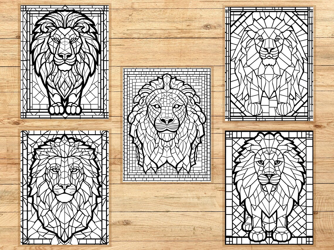 Stained Glass Lion Pattern Coloring Page, 15 Printable Pages, PDF, JPEG ...