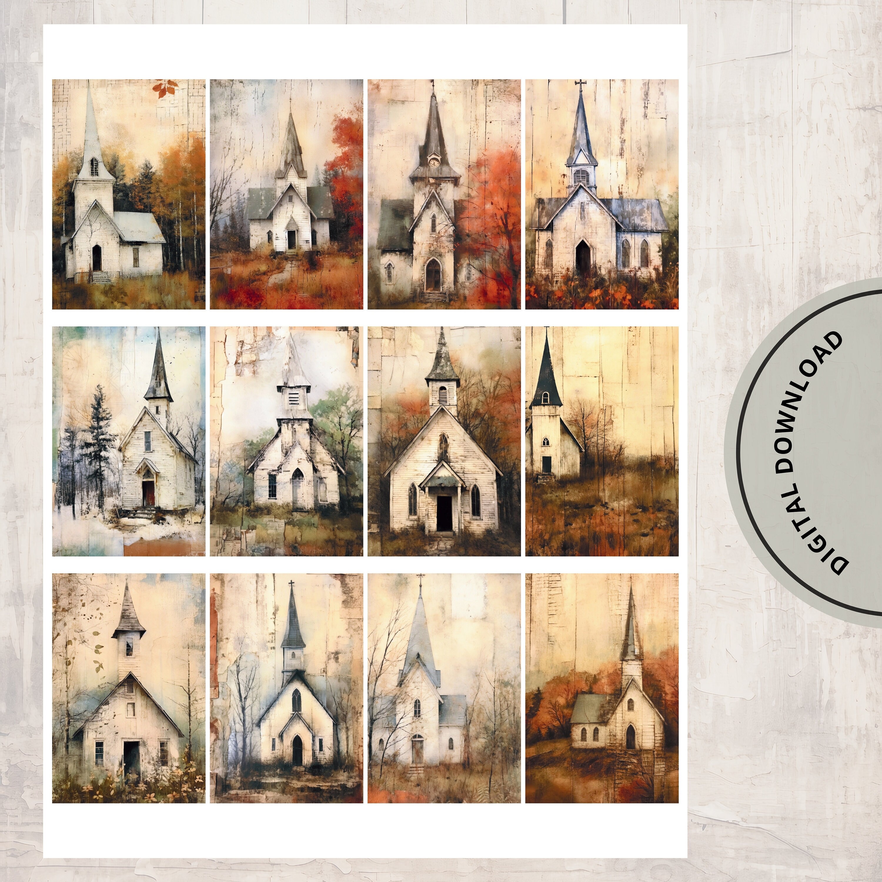 Rustic Chapel Half Papers Printable Page Digital Ephemera Scrapbooking ...