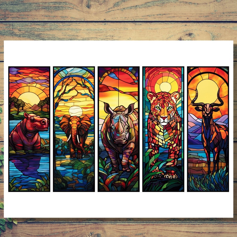 Safari Animal Bookmarks Printable Bookmark Colorful Stained - Etsy