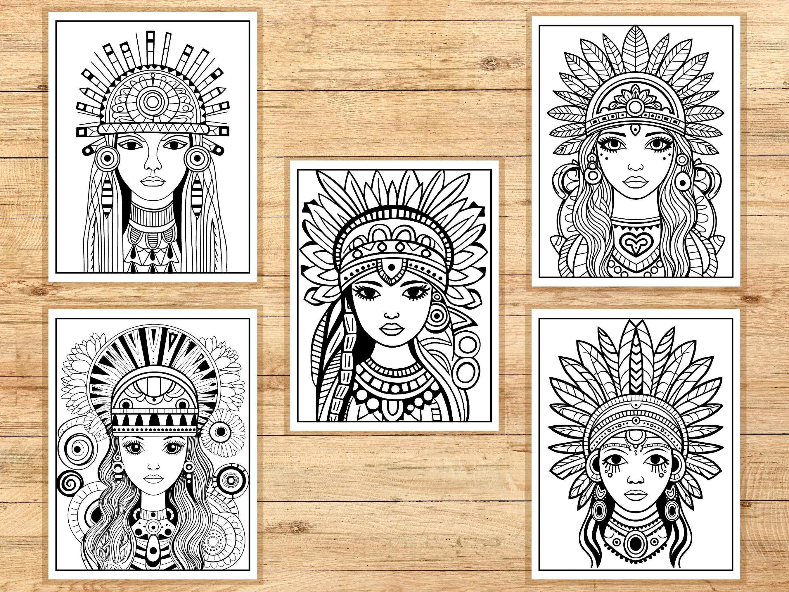 Women and Headdress Coloring Page, 15 Printable Coloring Pages ...