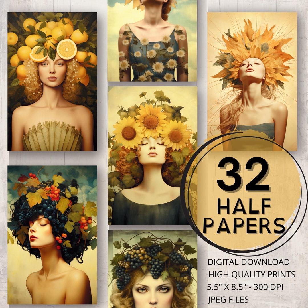 Summer Portraits Goddess Journal Half Papers Printable Page Surreal Art ...