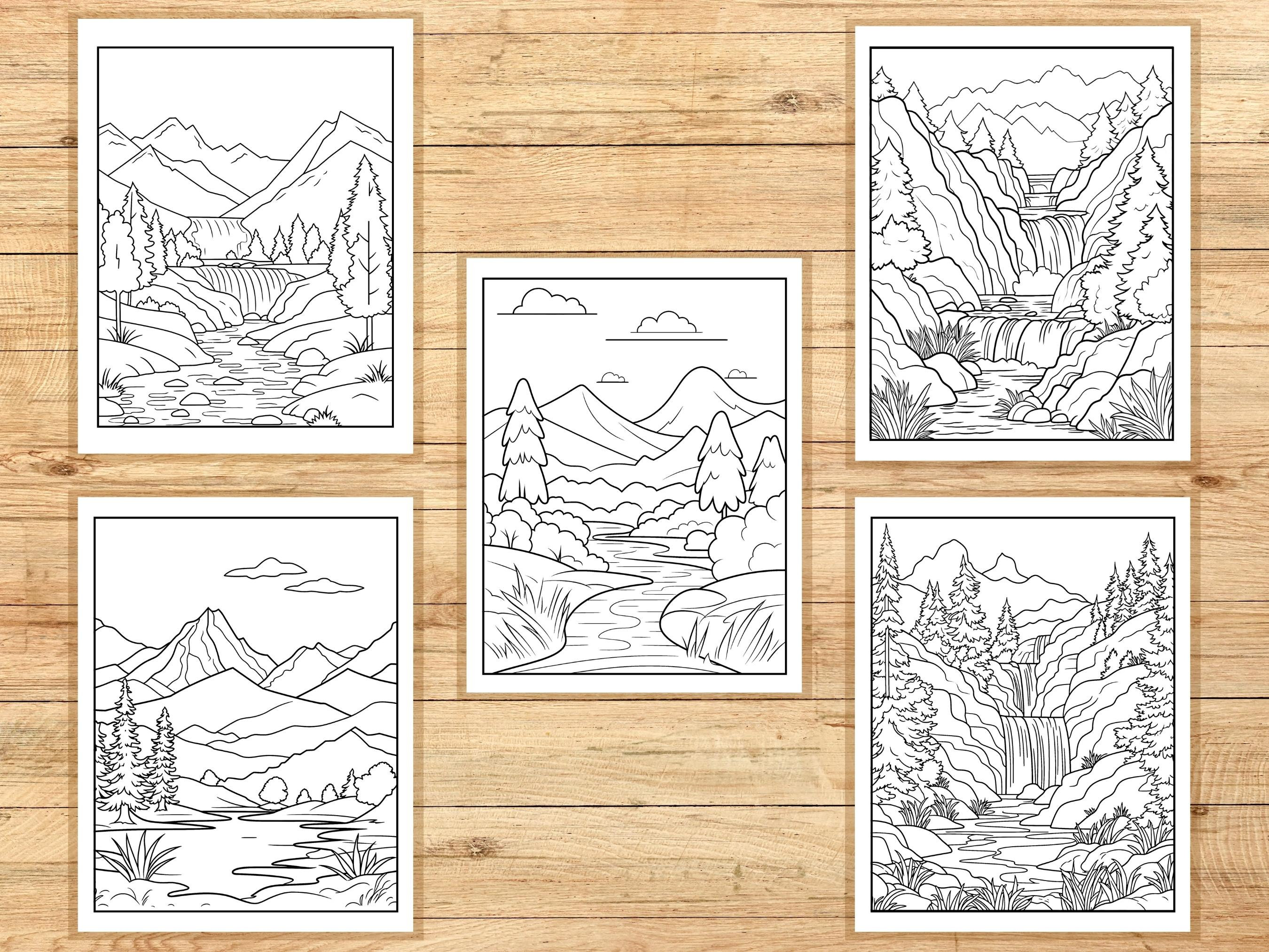 Minimalist Landscape Coloring Pages, 15 Printable Coloring Pages, PDF ...