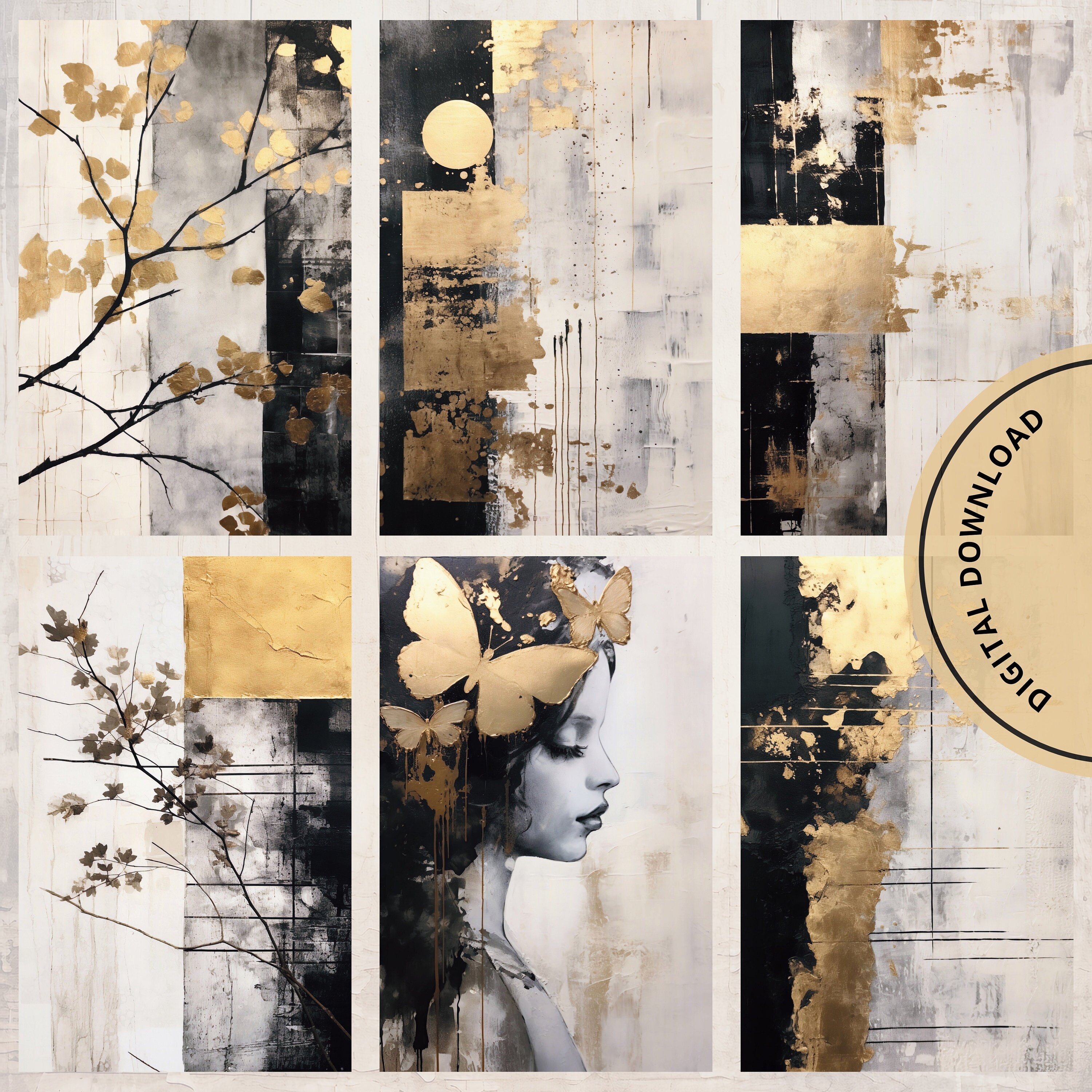 Black & Gold Journal Half Papers Printable Page Abstract Painting ...